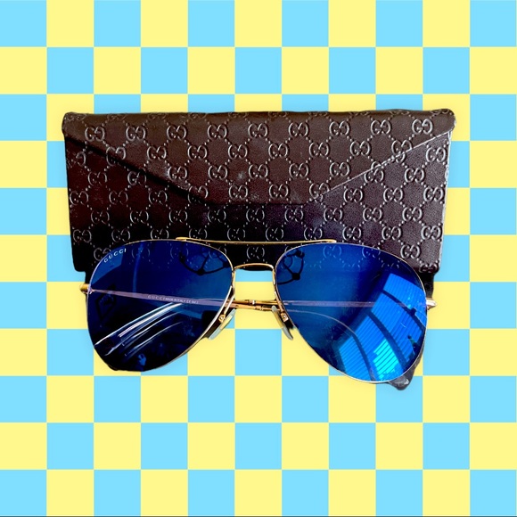 Gucci | Accessories | Gucci Aviator Blue Lenses Sunglasses | Poshmark